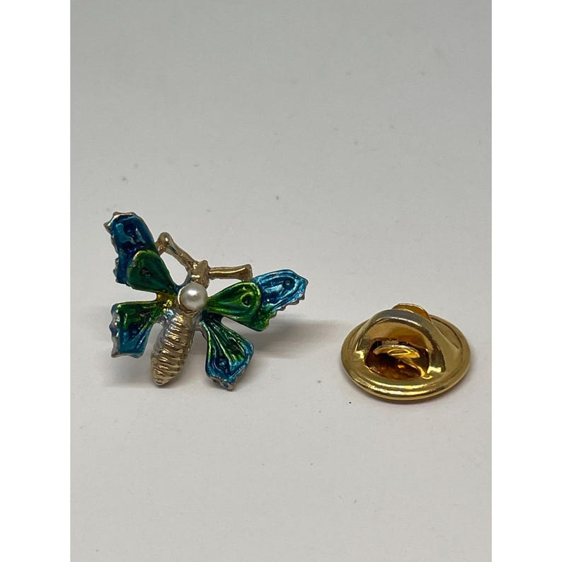 Vintage Ballou Reg'd Gold Tone Painted Faux Pearl Butterfly Lapel Pin ...