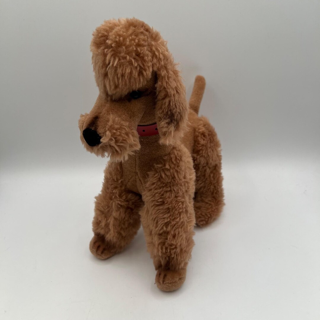 Vintage Steiff Brown Poodle 10" Non Jointed Plush Stuffed Animal W/ Red ...