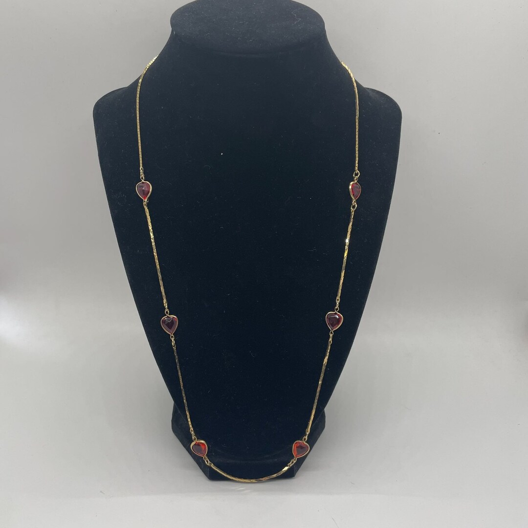 Vintage Marked Korea Gold Tone Chain & Red Rhinestone Necklace - Etsy