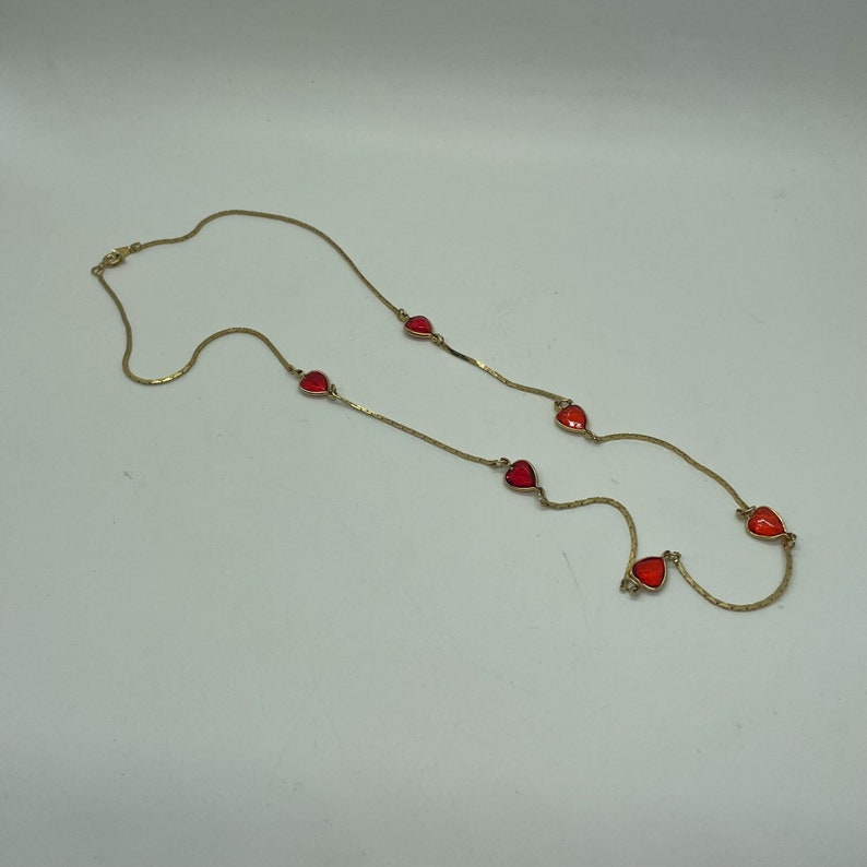 Vintage Marked Korea Gold Tone Chain & Red Rhinestone Necklace - Etsy