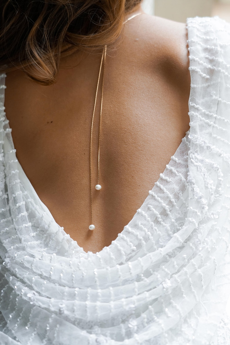 Natural Pearl Back Necklace, Bridal Body Jewelry, Romantic and Civil ...