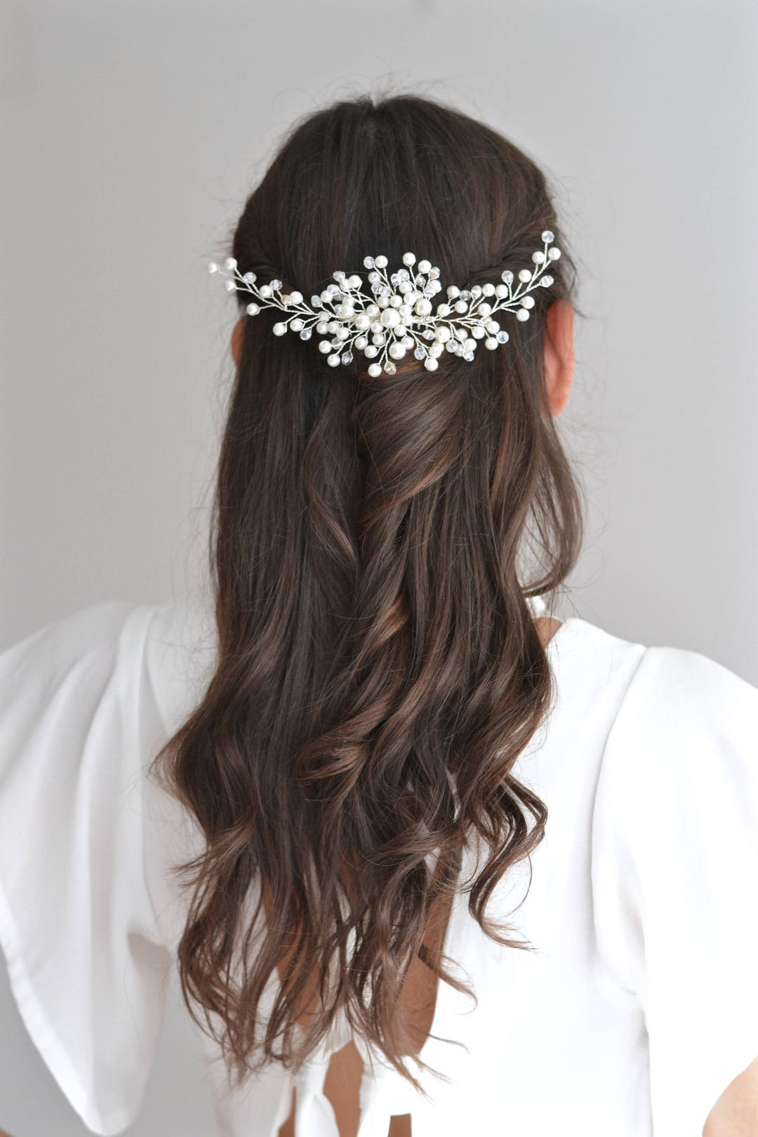 Crown, Tiara, Vine, Wedding Comb Tiara, Bun Head Jewel, Pearls. Bohemia ...