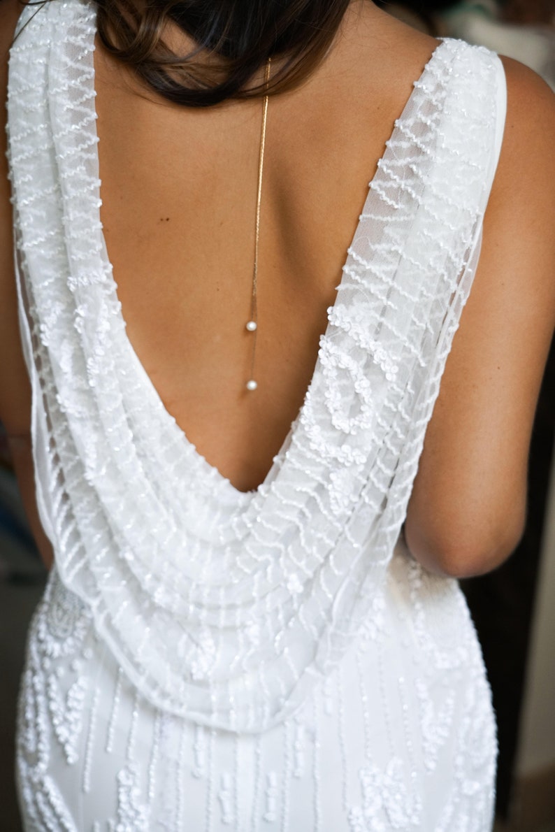 Natural Pearl Back Necklace, Bridal Body Jewelry, Romantic and Civil ...