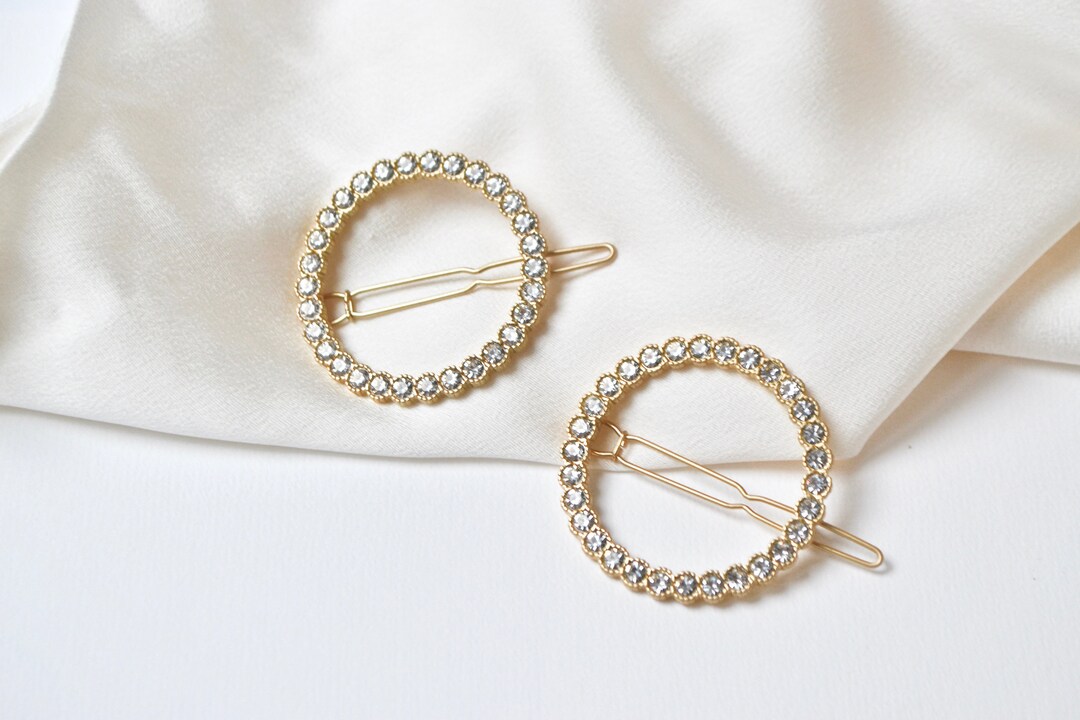 Minimalist Barrette, Circle, Rhinestones. Hair Jewelry, Golden Clip ...