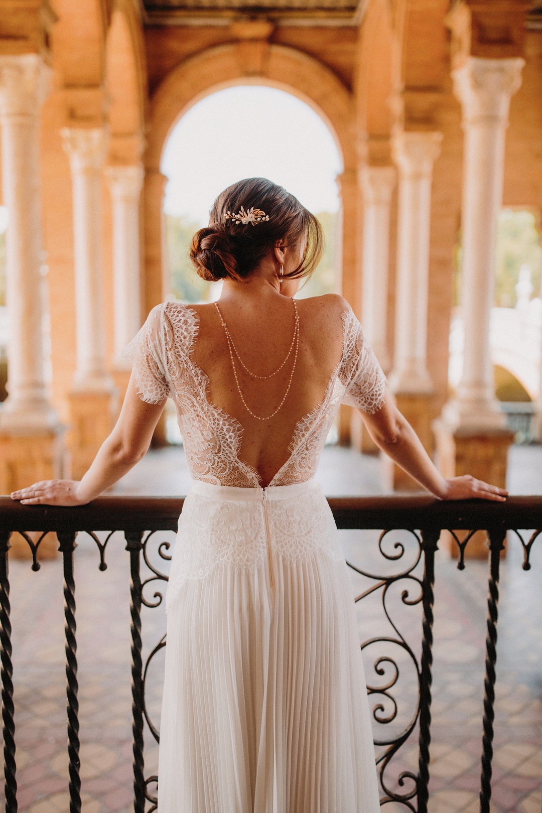 Beaded Chain Back Necklace, Bridal Neckline Body Jewelry, Classic Boho ...