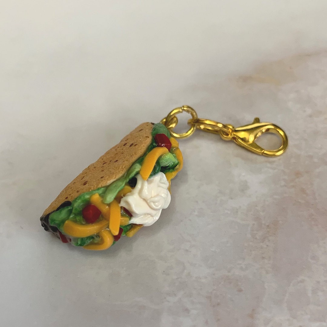 Taco Miniature Polymer Clay Charm, Jewellery, Knitting Stitch Marker or ...