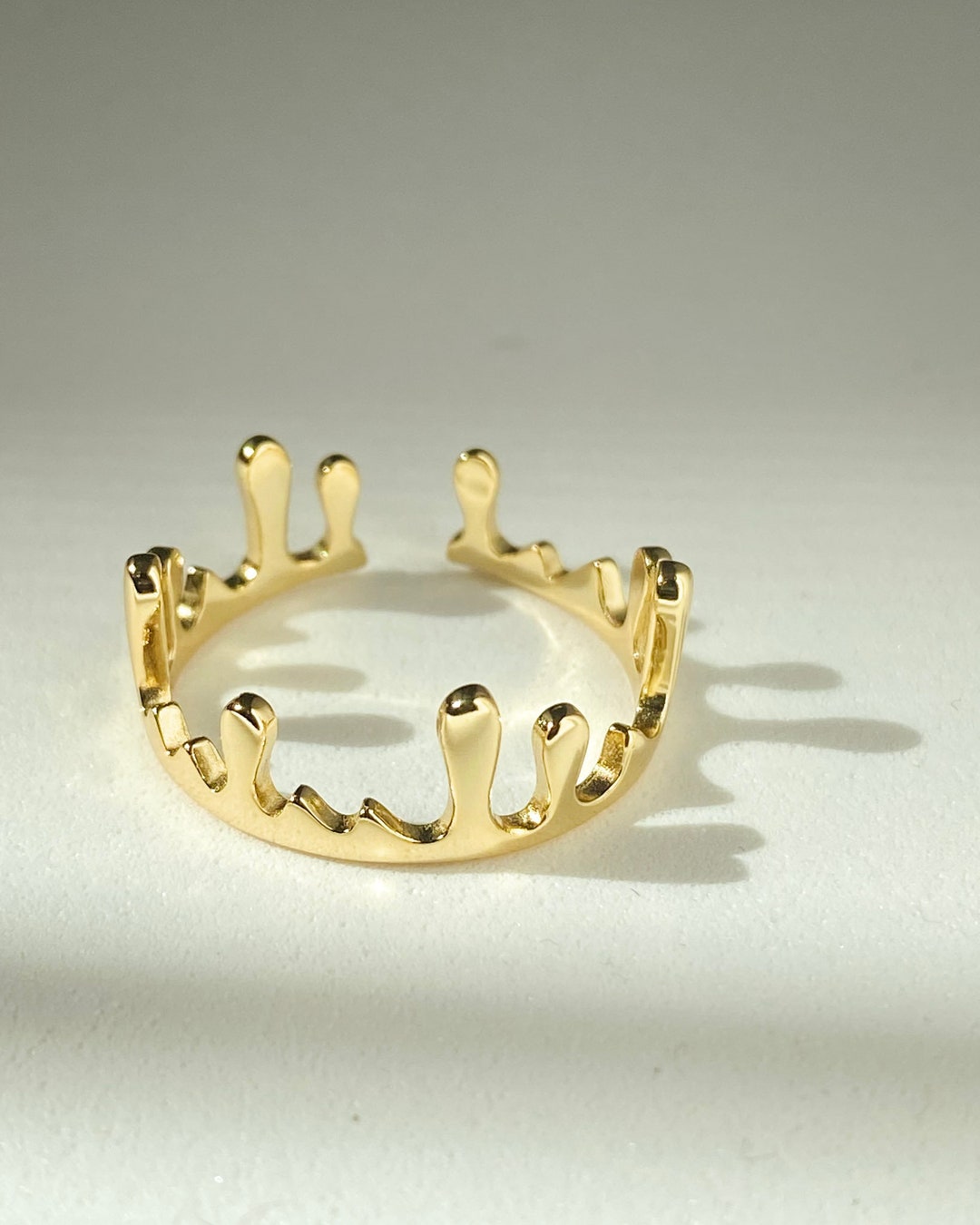 Crown Dripping Gold Ring, Streetwear Jewelry, Statement Ring, Geometric ...