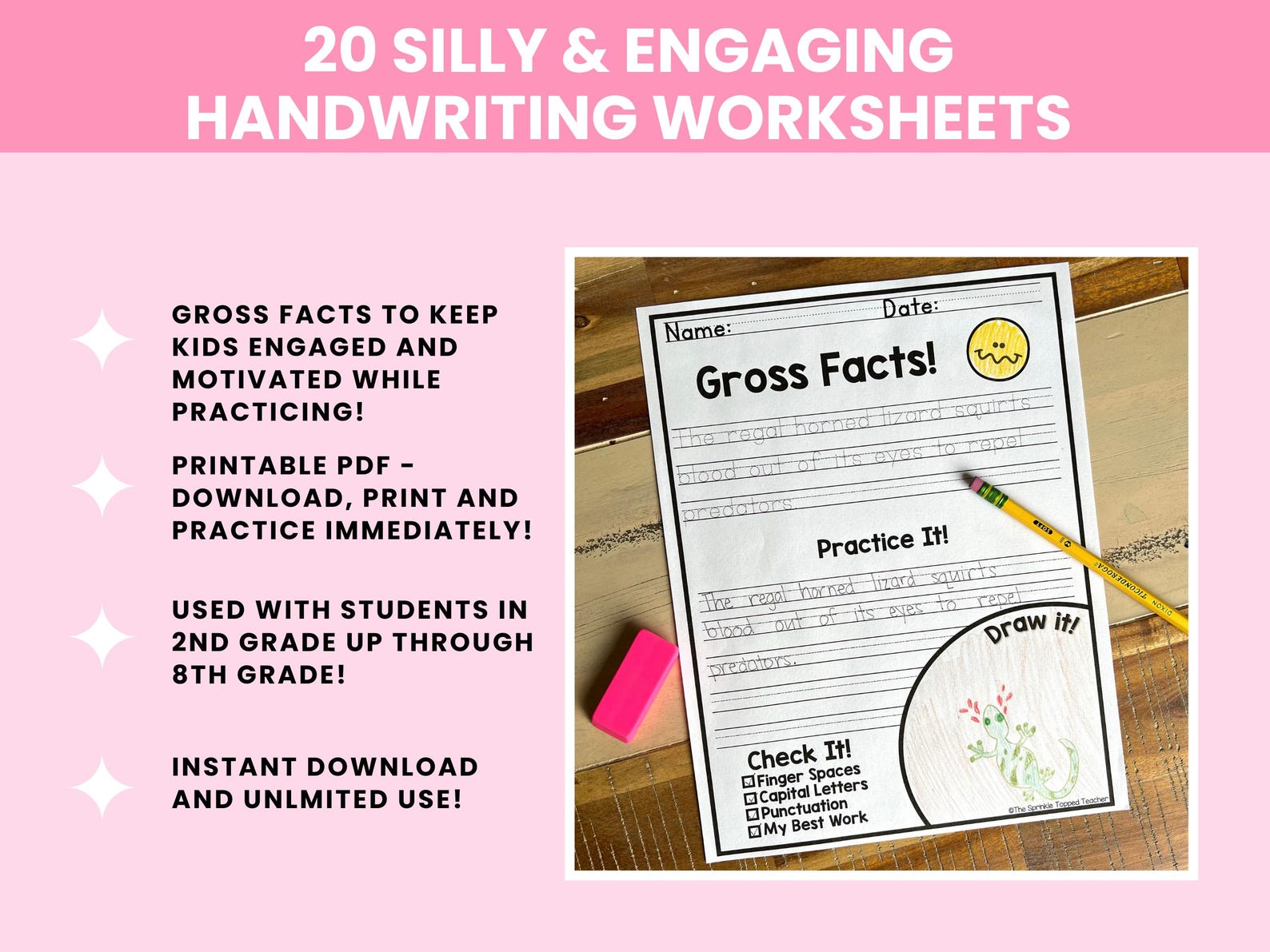 Gross Facts Handwriting Worksheets – Silly | Fun Handwriting Practice ...