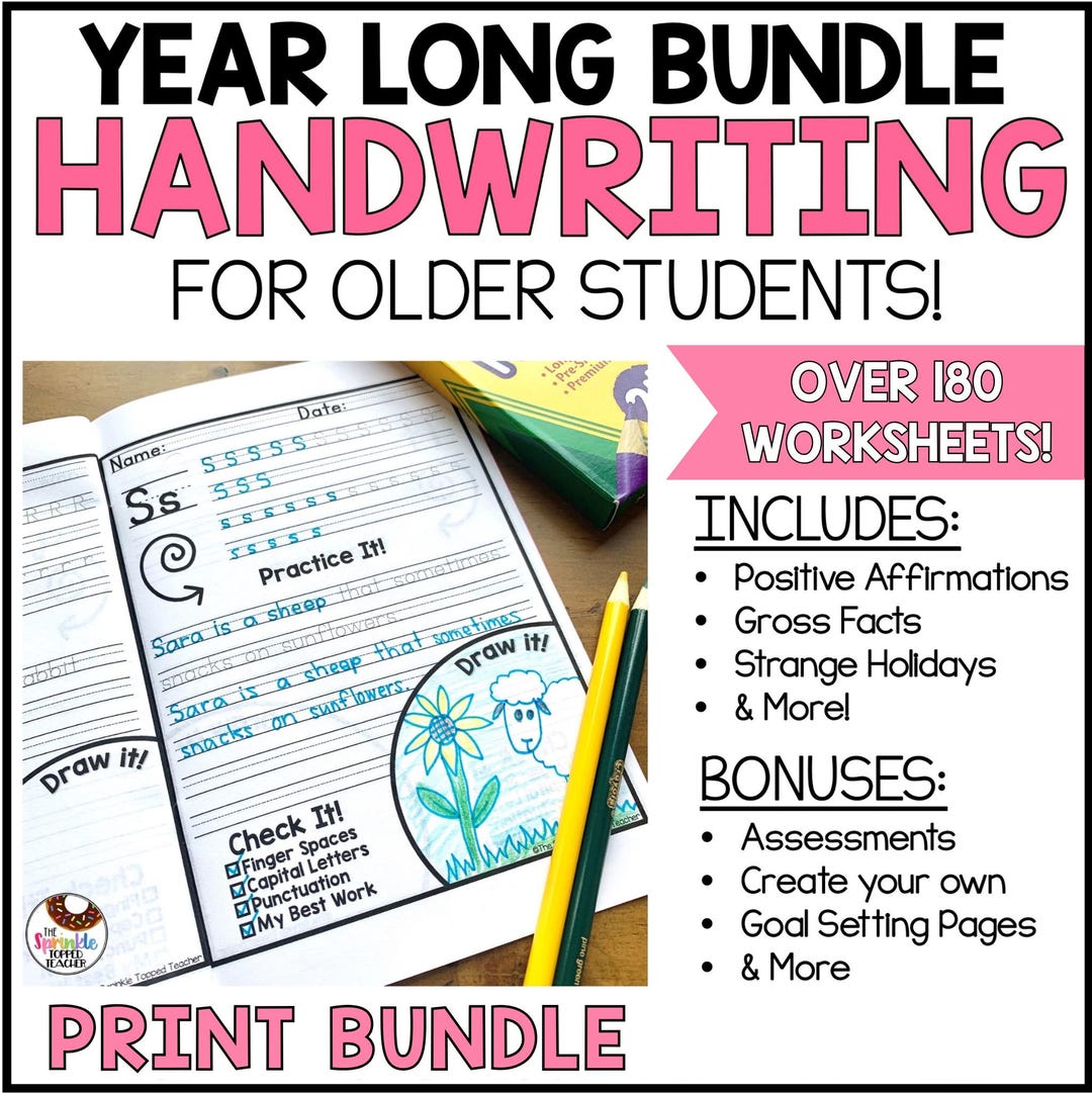 Handwriting Practice Worksheets for Kids | Year-long Printable Bundle ...