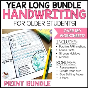 Handwriting Practice Worksheets for Kids | Year-long Printable Bundle ...