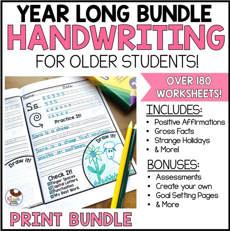 Handwriting Practice Worksheets for Kids | Year-long Printable Bundle ...