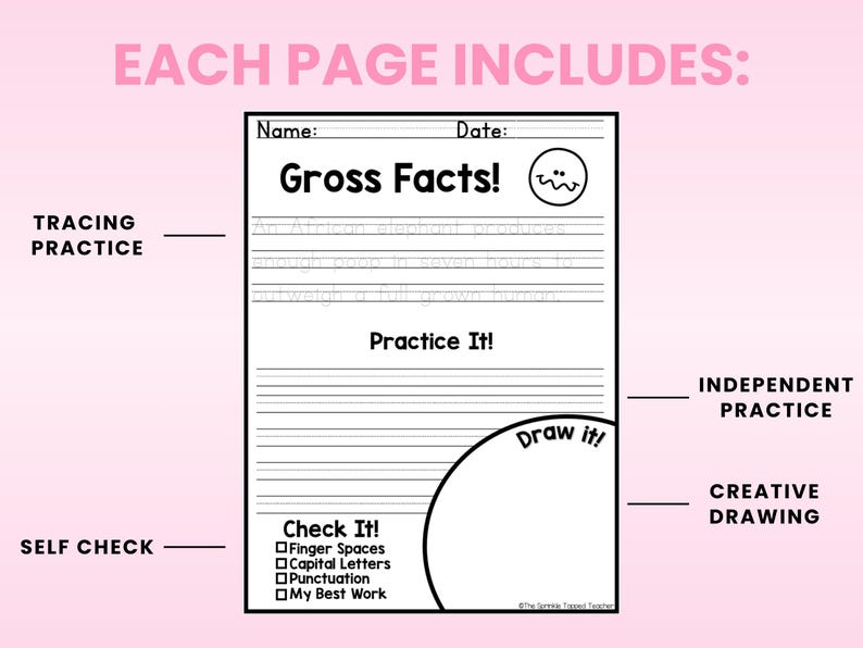 Gross Facts Handwriting Worksheets – Silly | Fun Handwriting Practice ...