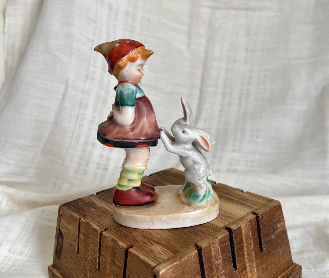 Vintage Hummel Style Figurine: Girl With Rabbits, Occupied Japan - Etsy