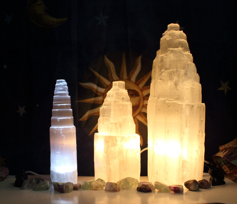 8 Selenite Tower Lamp Selenite Lamp Selenite Light | Etsy