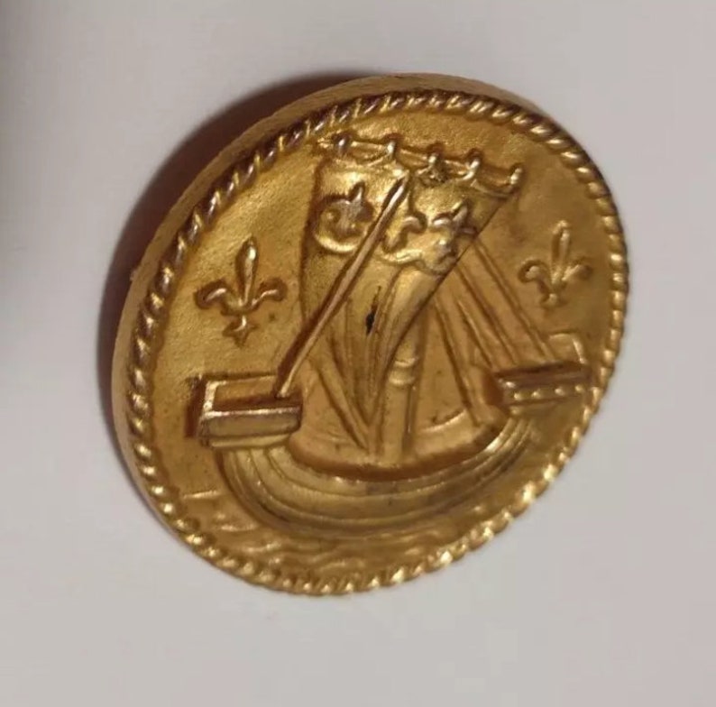 Golden ARTHUS BERTRAND French Brooch Pendant Galleon Royal Ship Fleur ...