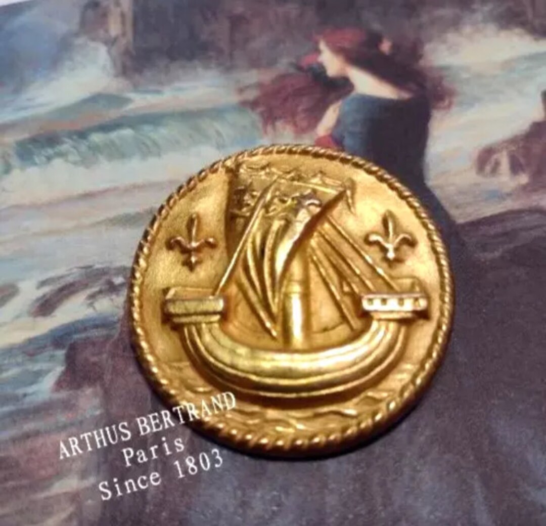 Golden ARTHUS BERTRAND French Brooch Pendant Galleon Royal Ship Fleur ...