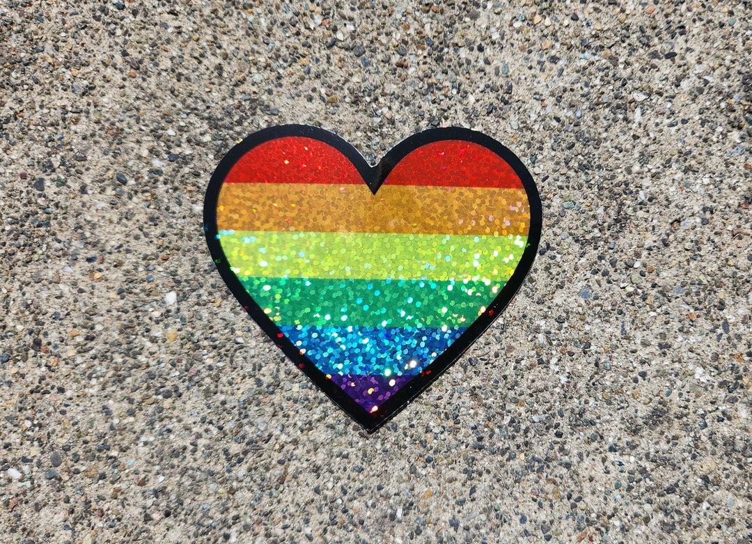 Rainbow Heart Glitter Sticker - Etsy