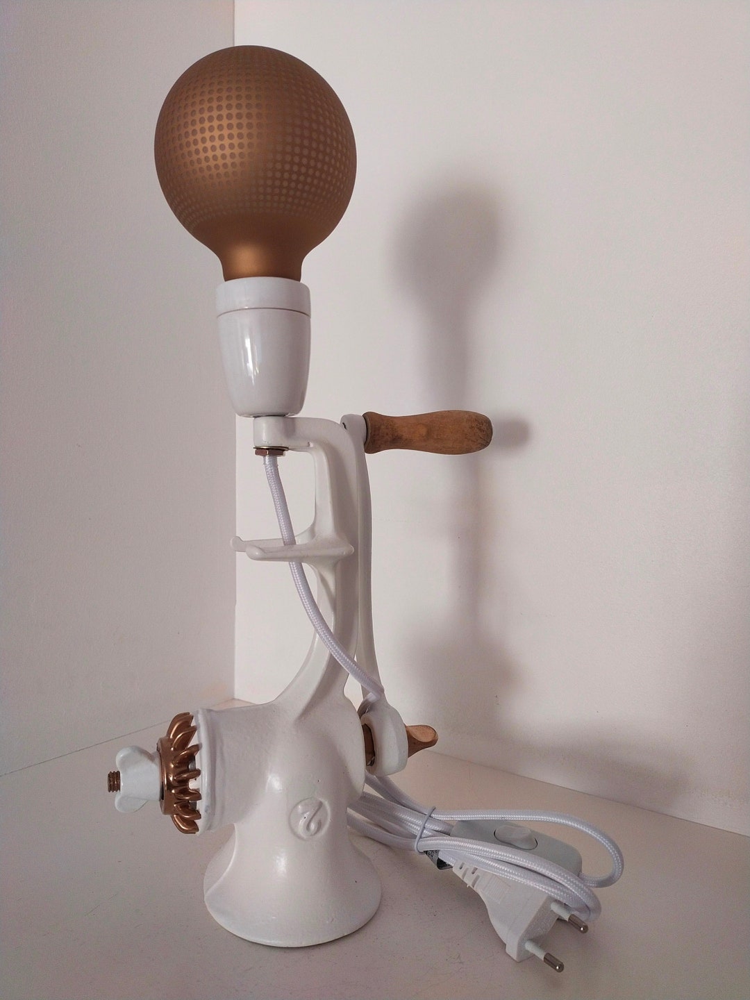 Diverted Vintage Meat Grinder Lamp - Etsy UK