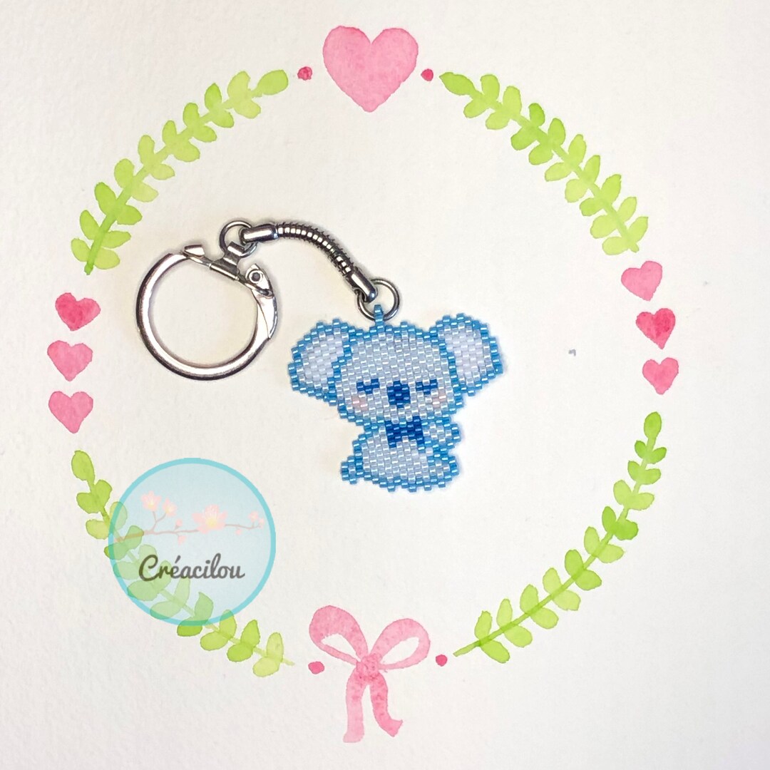 KOALA KEYCHAIN - With Bow Tie - Japanese Miyuki Bead Weaving - Blue ...