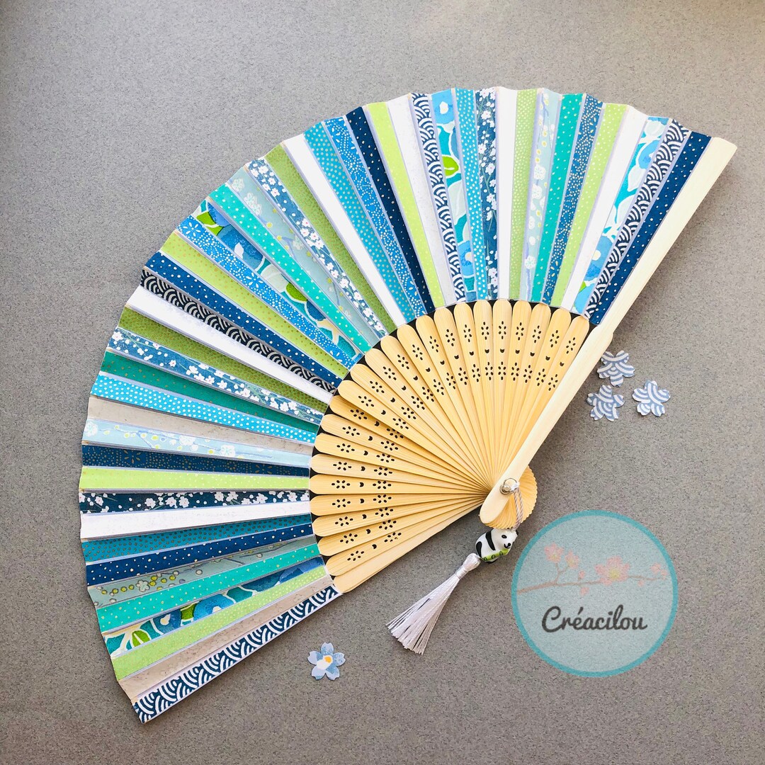Decorative FAN Sun Fan Blue Green and White Japanese - Etsy