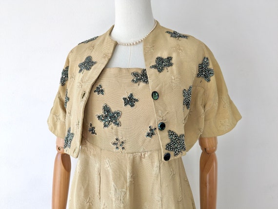 1950s Vintage Gold Dress And Matching Bolero With Seq… Gem