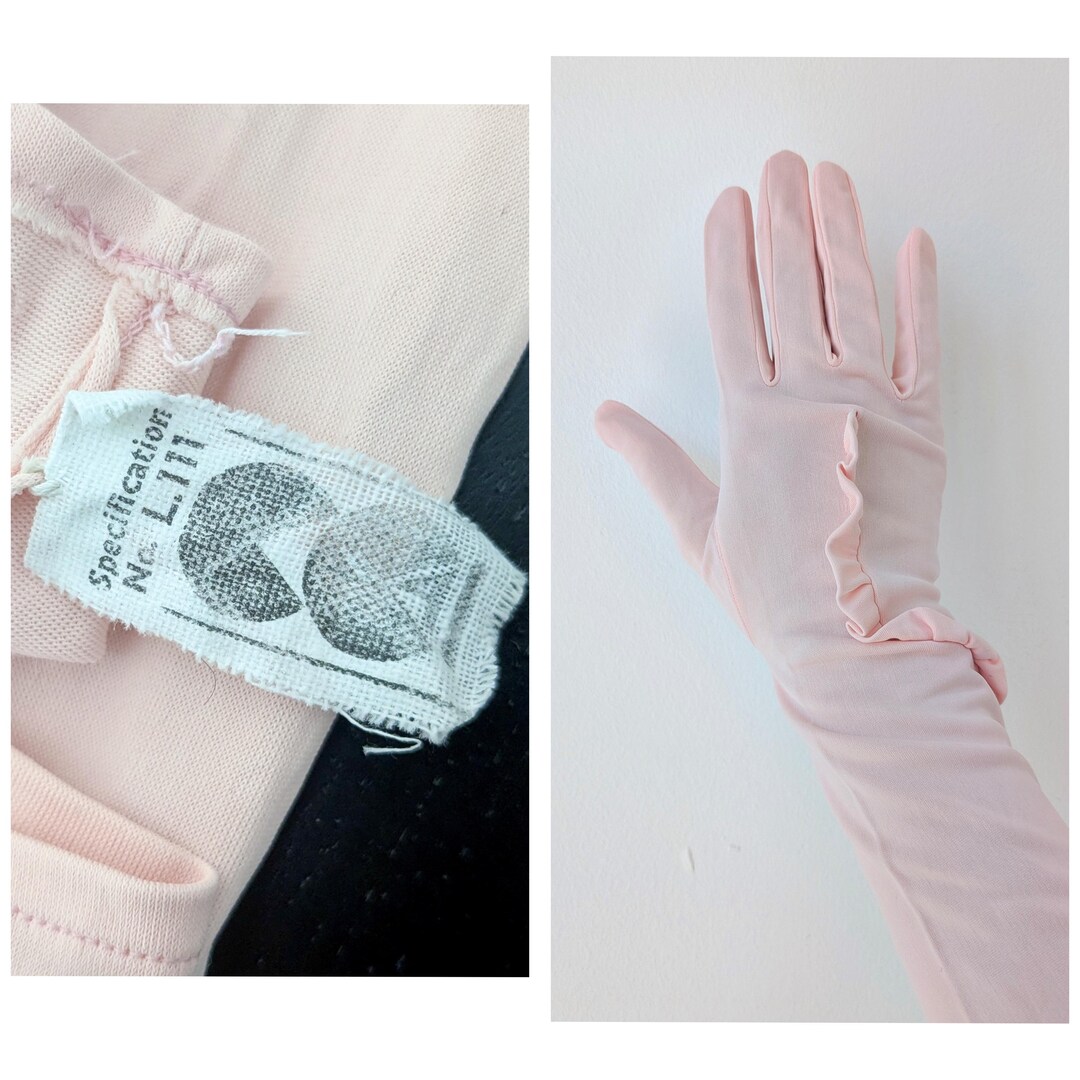CC41 Labeled Long Pink Evening Gloves With Ruffle Detail * Vintage ...