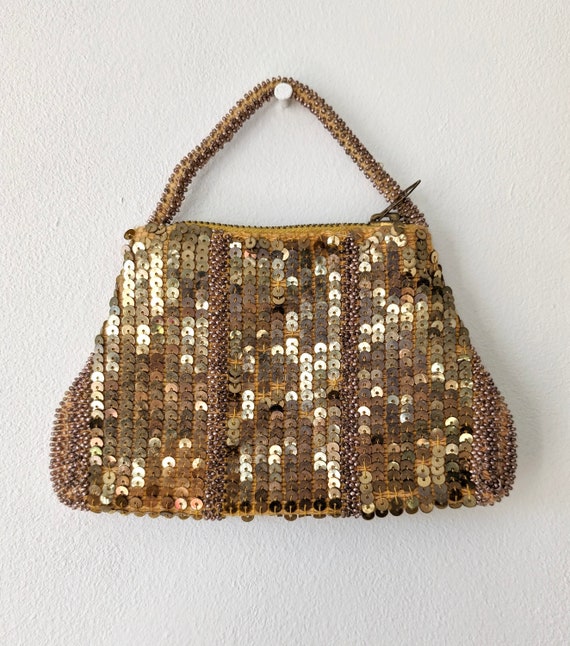 1920s Art Deco Gold Flapper Bag * Antique Gold Sequin… - Gem