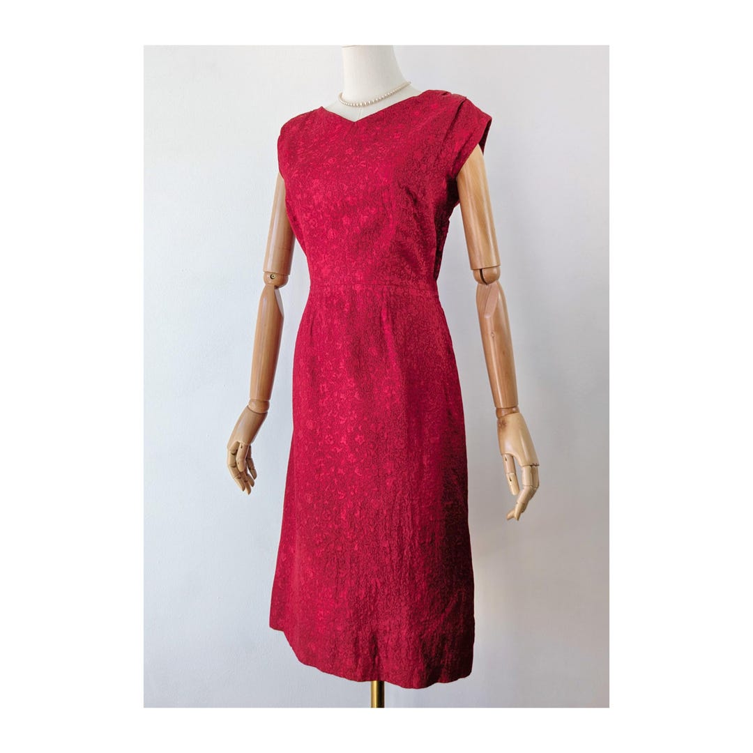 1950s Red Wiggle Dress * Vintage Tight Red Pencil Dress * Vintage 50s ...