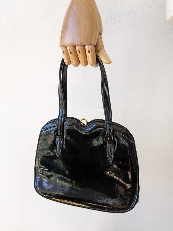 1960s Black Patent Bag * Cute 1960s Black PVC Patent… - Gem
