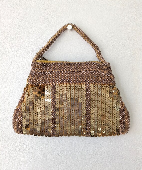 1920s Art Deco Gold Flapper Bag * Antique Gold Sequin… - Gem