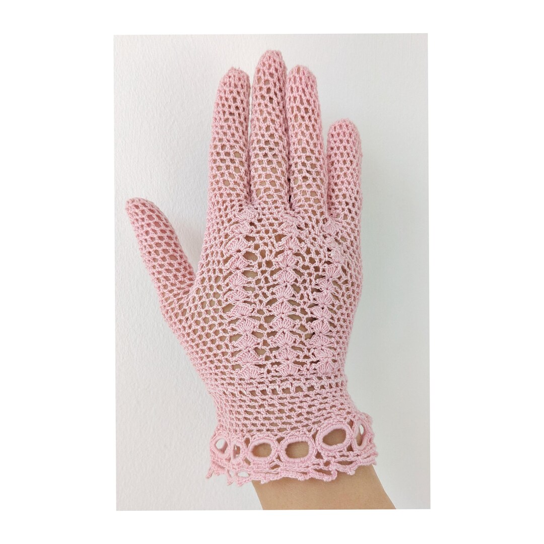 Vintage Pastel Pink Crochet Day Gloves * Vintage Pink Lace Gloves ...