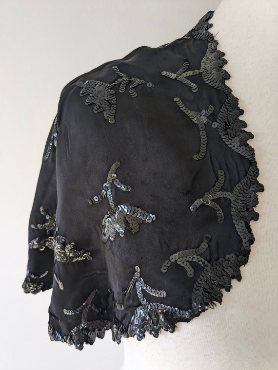 Victorian Mourning Caplet with Sequin Lilies * Edward… - Gem