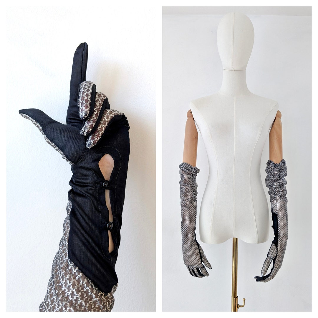 Vintage Sheer Black Silver Contrast Evening Gloves Vintage 1960s Silver ...