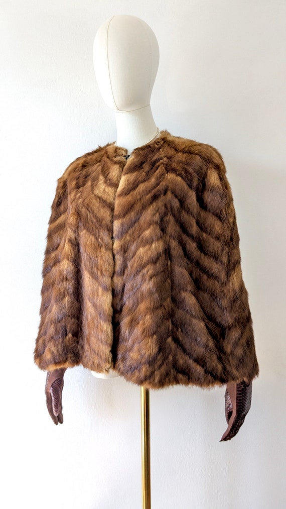 1940s Chevron Fur Cape * 1940s Cape * Vintage Chevron… - Gem