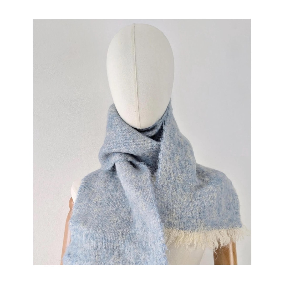 Vintage Baby Blue Mohair Scarf * Vintage Blue and White Mohair Scarf ...