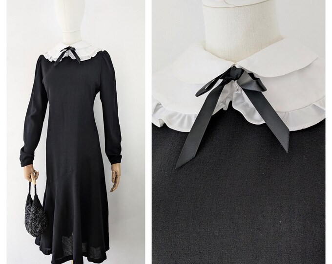 Designer Vintage Wednesday Addams Dress by Peter Barron * Black Wool ...