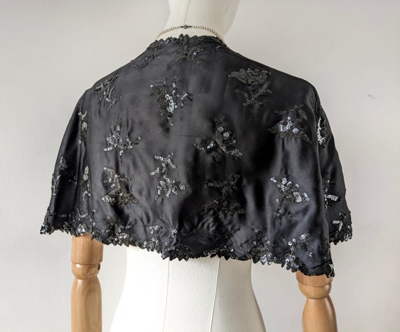 Victorian Mourning Caplet with Sequin Lilies * Edward… - Gem