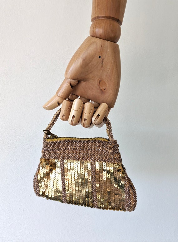 1920s Art Deco Gold Flapper Bag * Antique Gold Sequin… - Gem