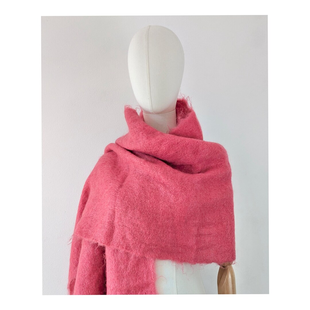 1960s Large Pink Mohair Scarf Vintage Watermelon Pink Mohair Scarf ...