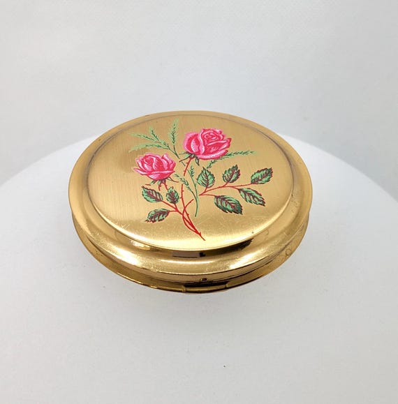1950s Pink Roses Gold Powder Compact * Vintage Powder… - Gem