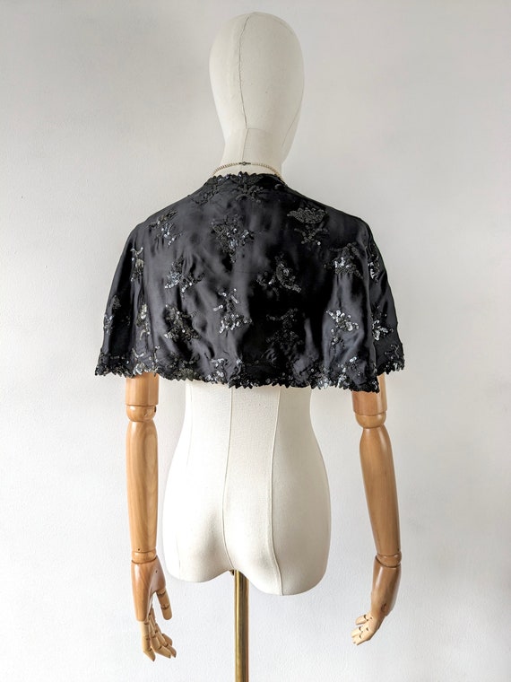 Victorian Mourning Caplet with Sequin Lilies * Edward… - Gem