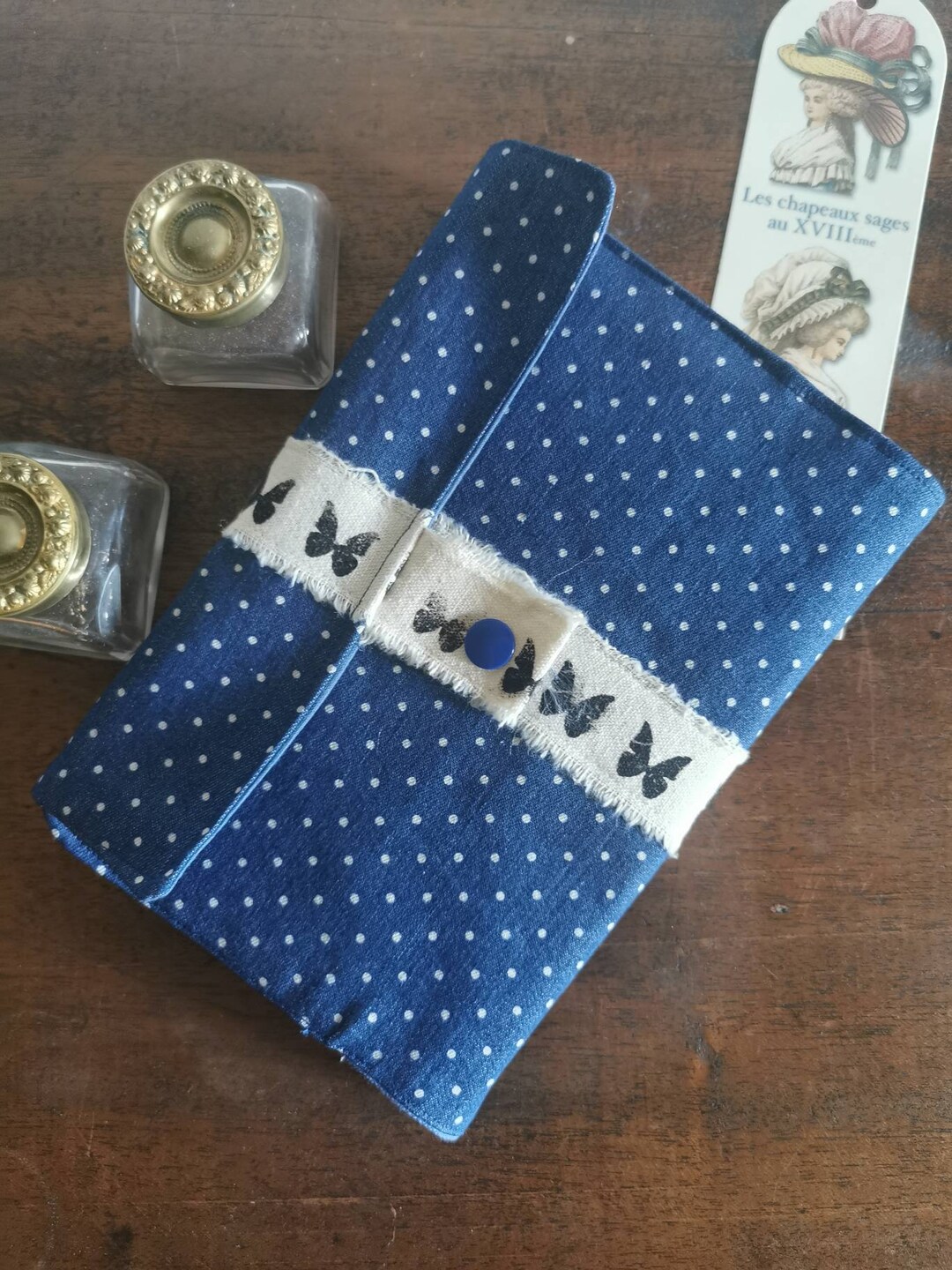 Pocket Book Cover in Blue Polka Dot Fabric. - Etsy