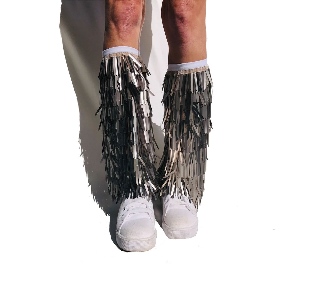 Silver Fringe Sequined Rave Leg Warmers or Boot Covers. - Etsy