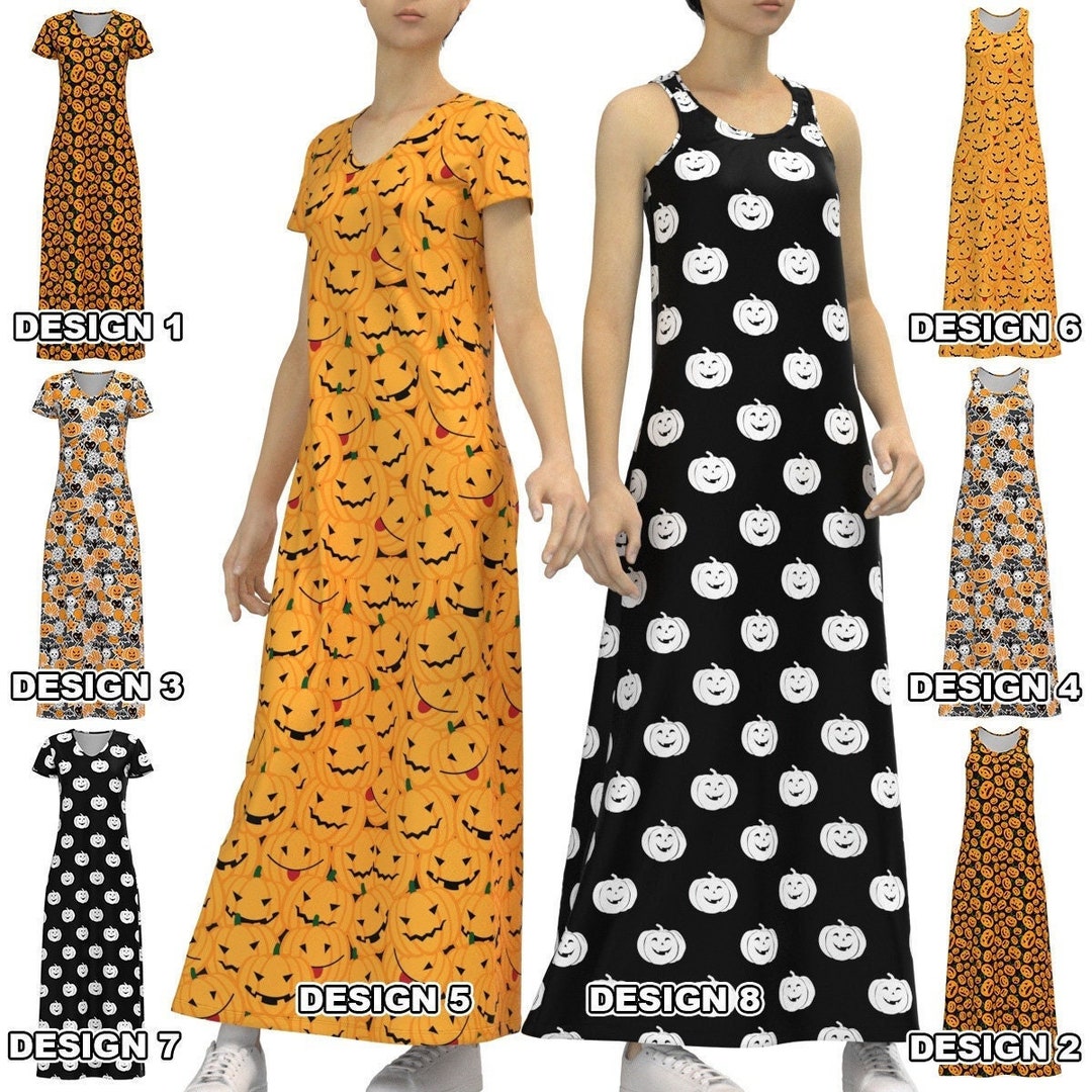 Halloween Long Maxi Dress Pumpkin Jack O'lantern Ghost Spooky Horror ...