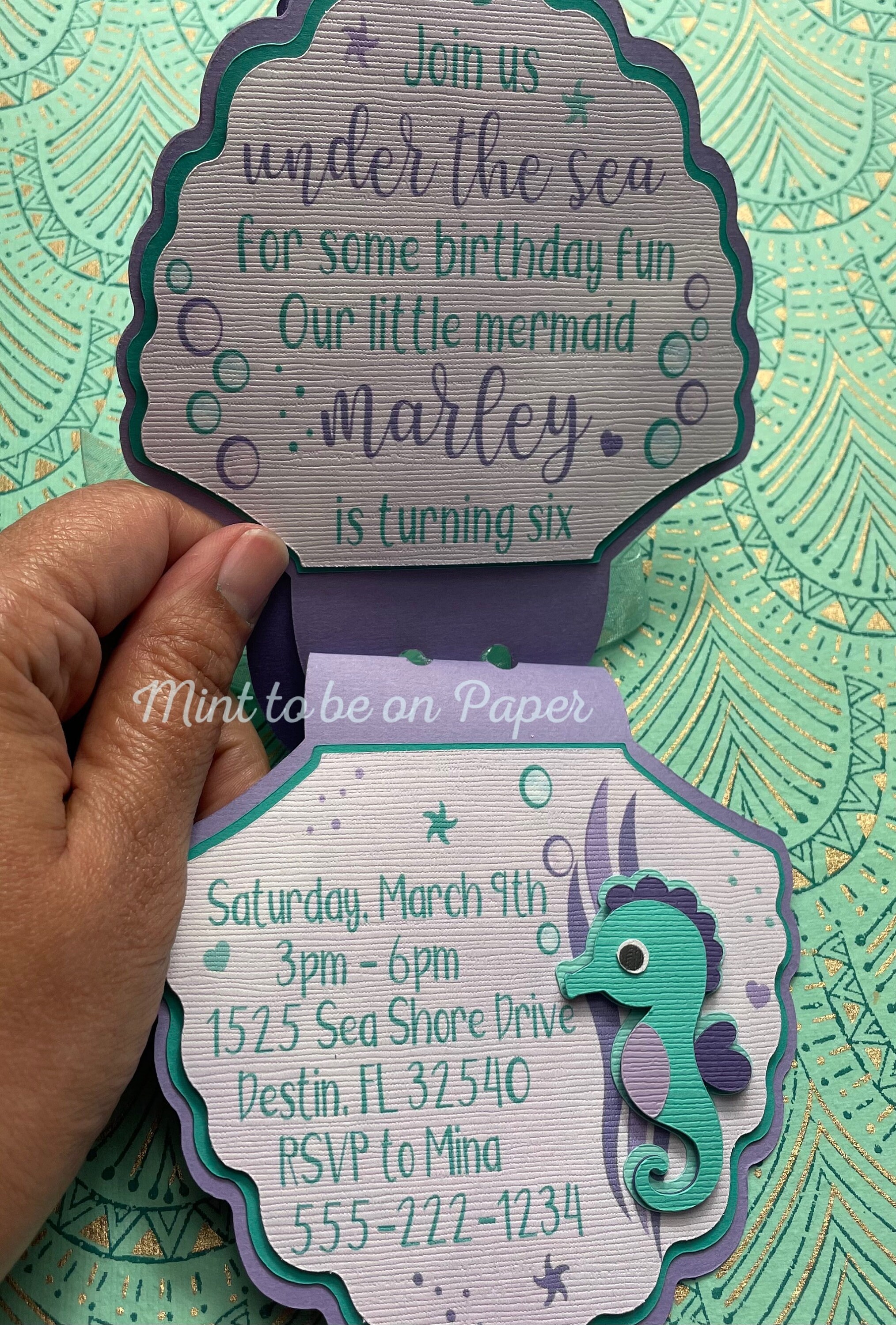 Mermaid Birthday Invitation, Handmade, Sea Shell, Kids Birthday, Clam ...
