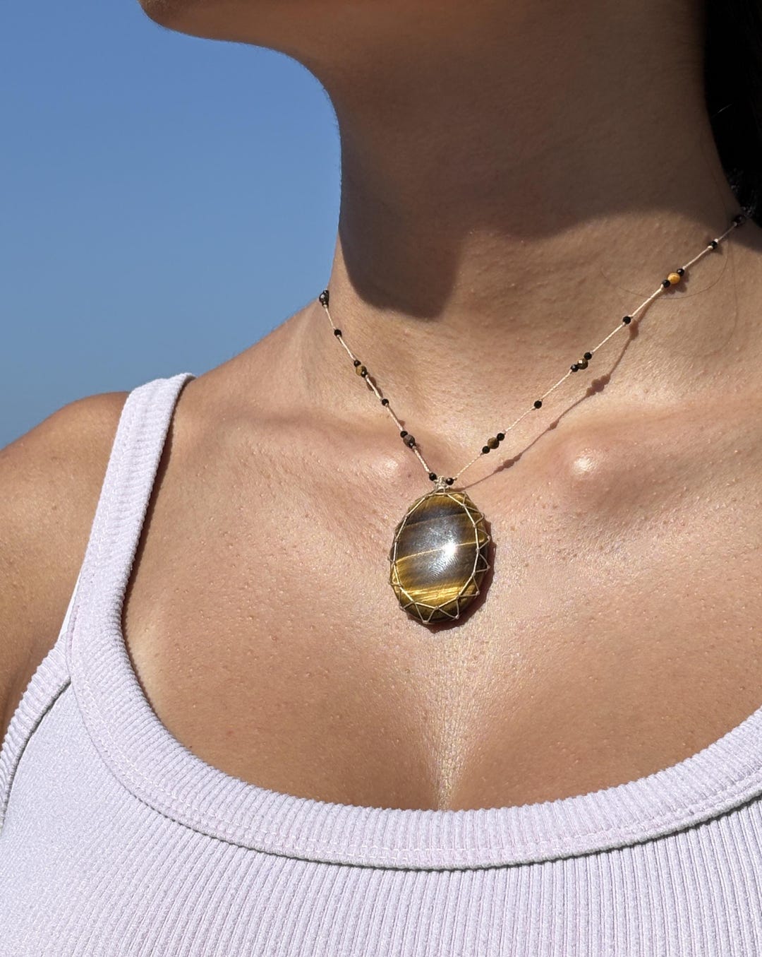 Macrame Tiger's Eye Adjustable Oval Cabochon, Small Tiger's Eye Beads ...