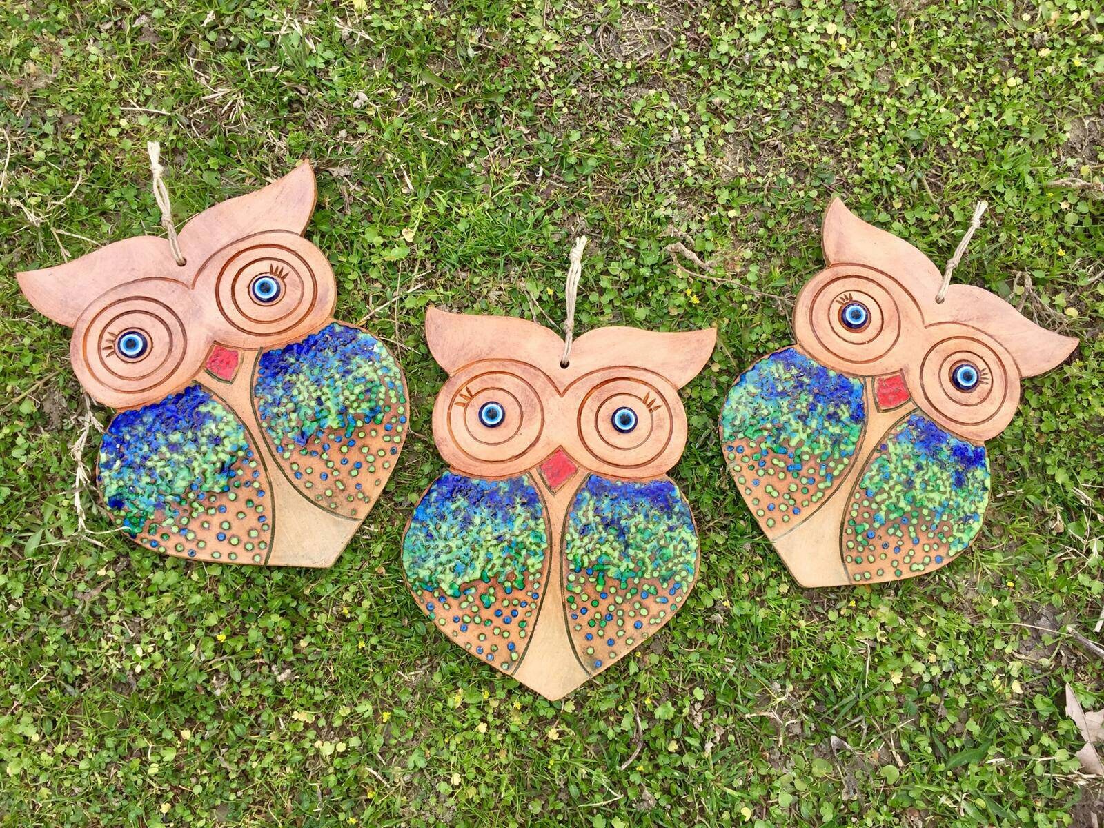 Large Ceramic Owl Wall Hanging Green Blue Wall Decor Rustic - Etsy