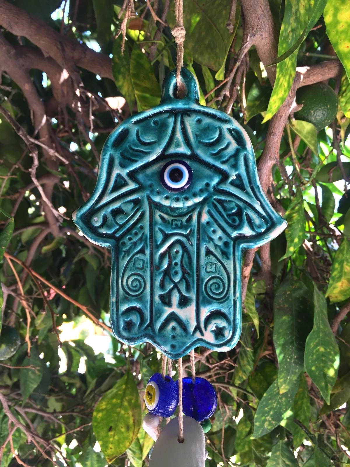 Hamsa wall hanging Hamsa decor hamsa hand fish turquoise wall | Etsy