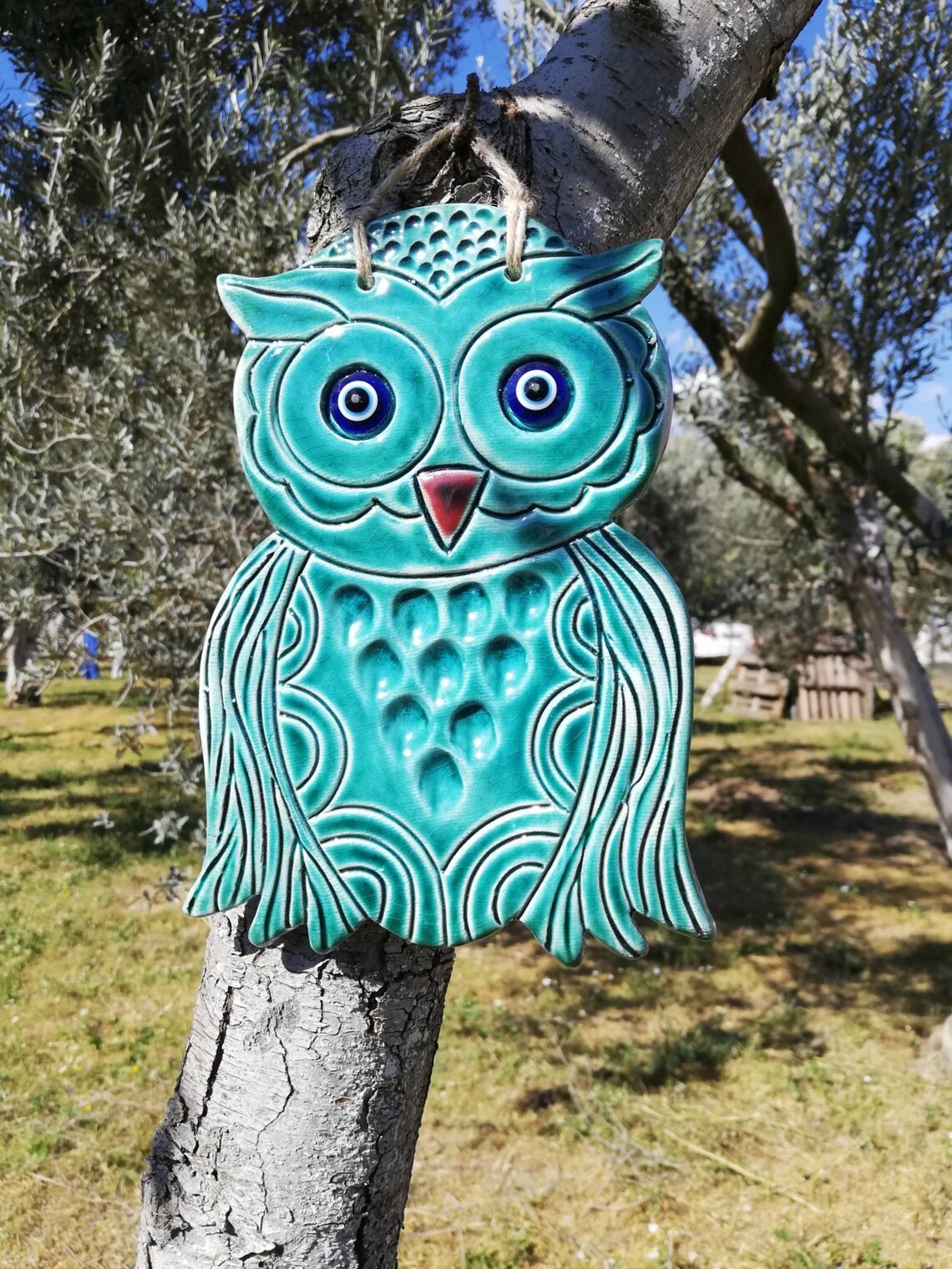 Teal green ceramic owl home decor garden decor kitchen wall | Etsy