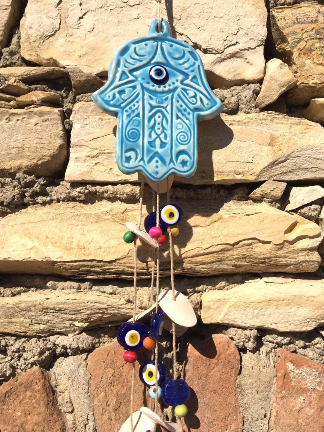 Hamsa Wall Hanging Light Blue Hamsa Hand Decor, Ceramic Hamsa, Fish ...